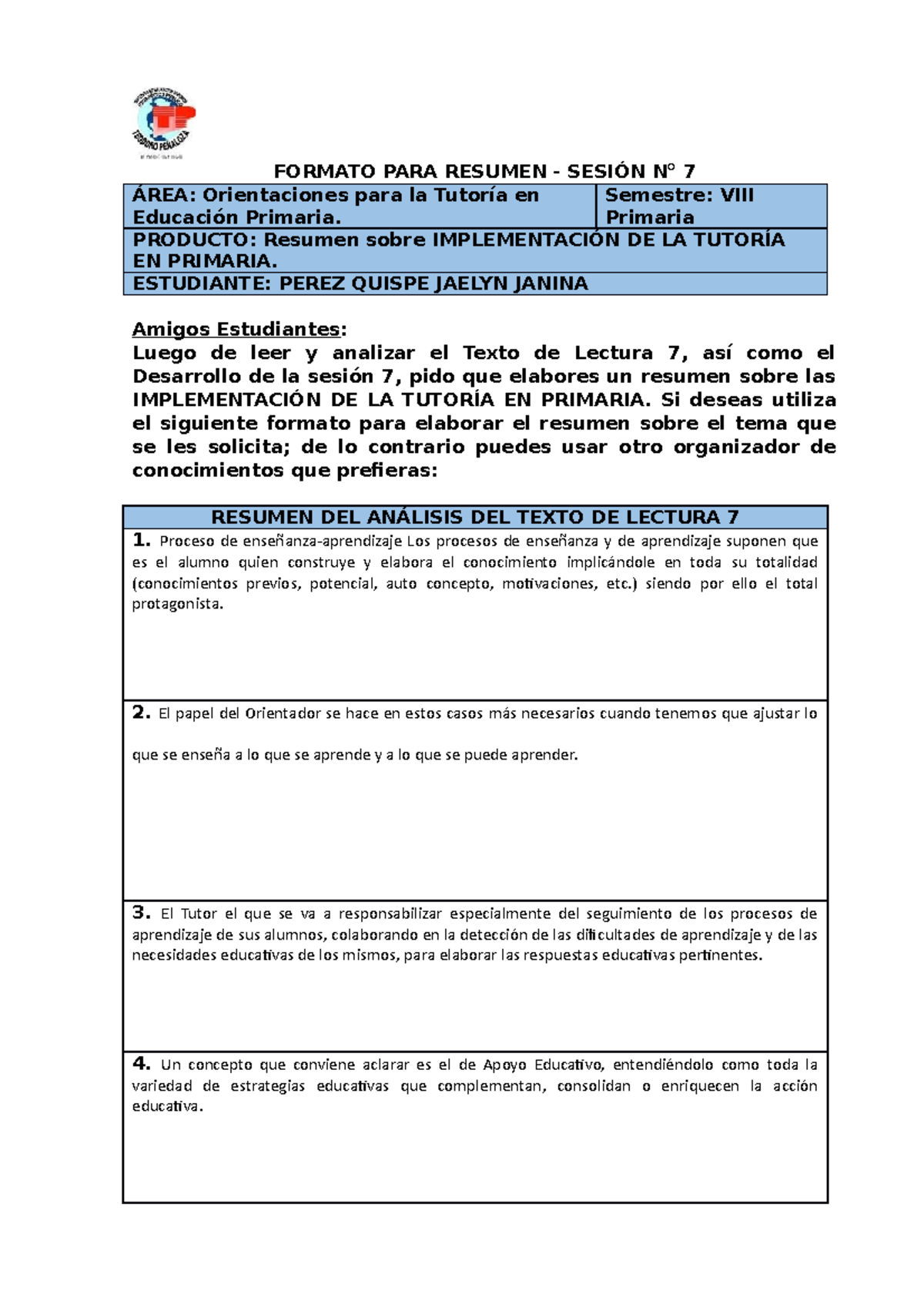 4. Formato para Resumen 7 - FORMATO PARA RESUMEN - SESIÓN N° 7 ÁREA ...
