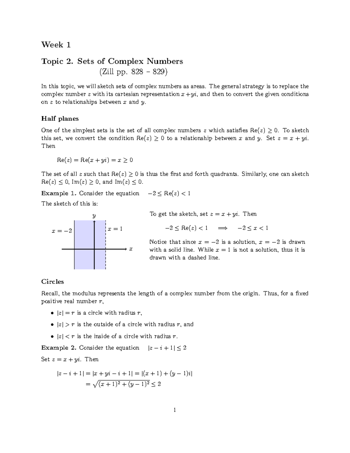 Week 1.2E Sets of Complex Numbers - Week 1 Topic 2. Sets of Complex Numbers (Zill pp. 828 – 829 ...