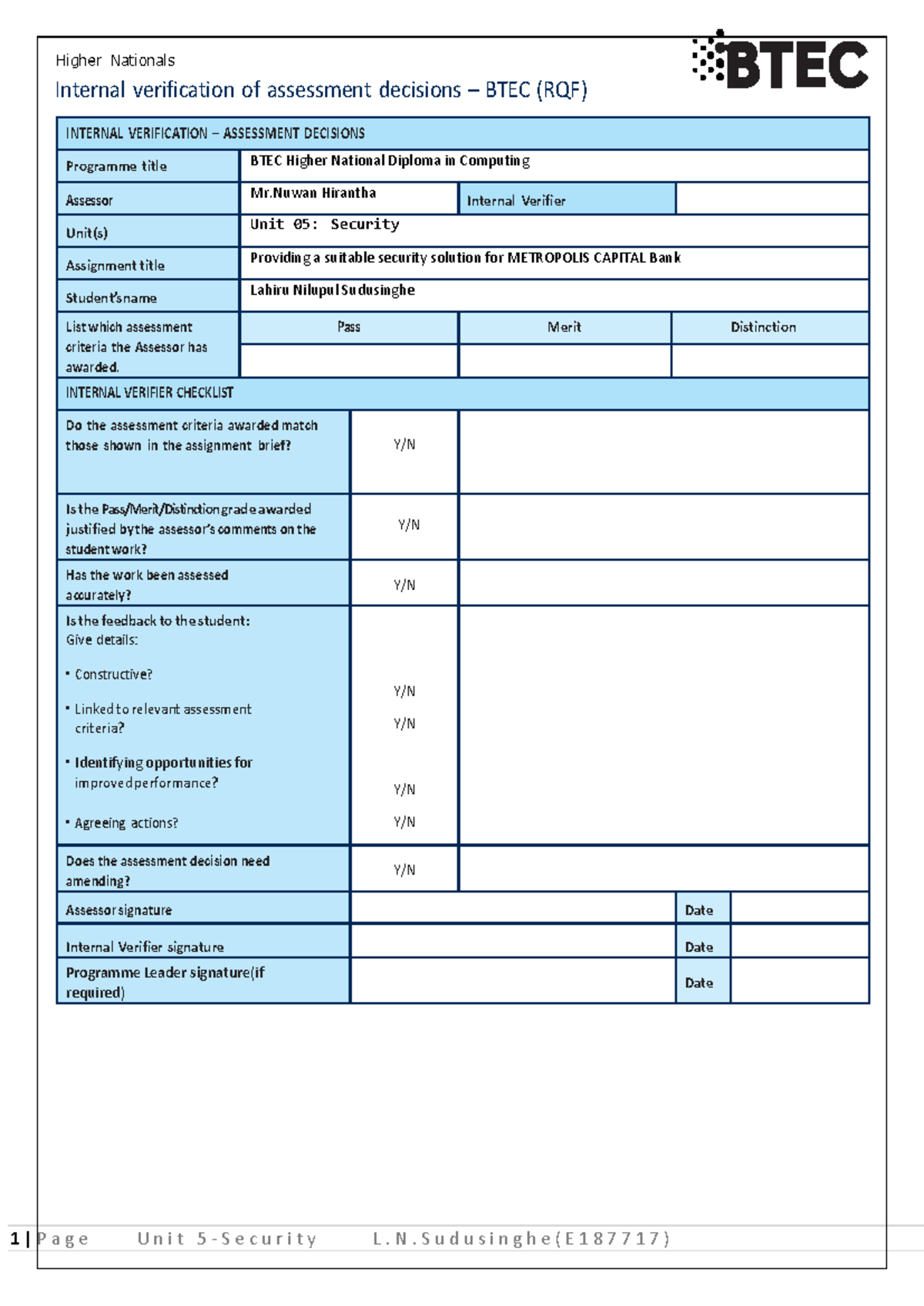 Network Security - Higher Nationals Internal verification of assessment ...
