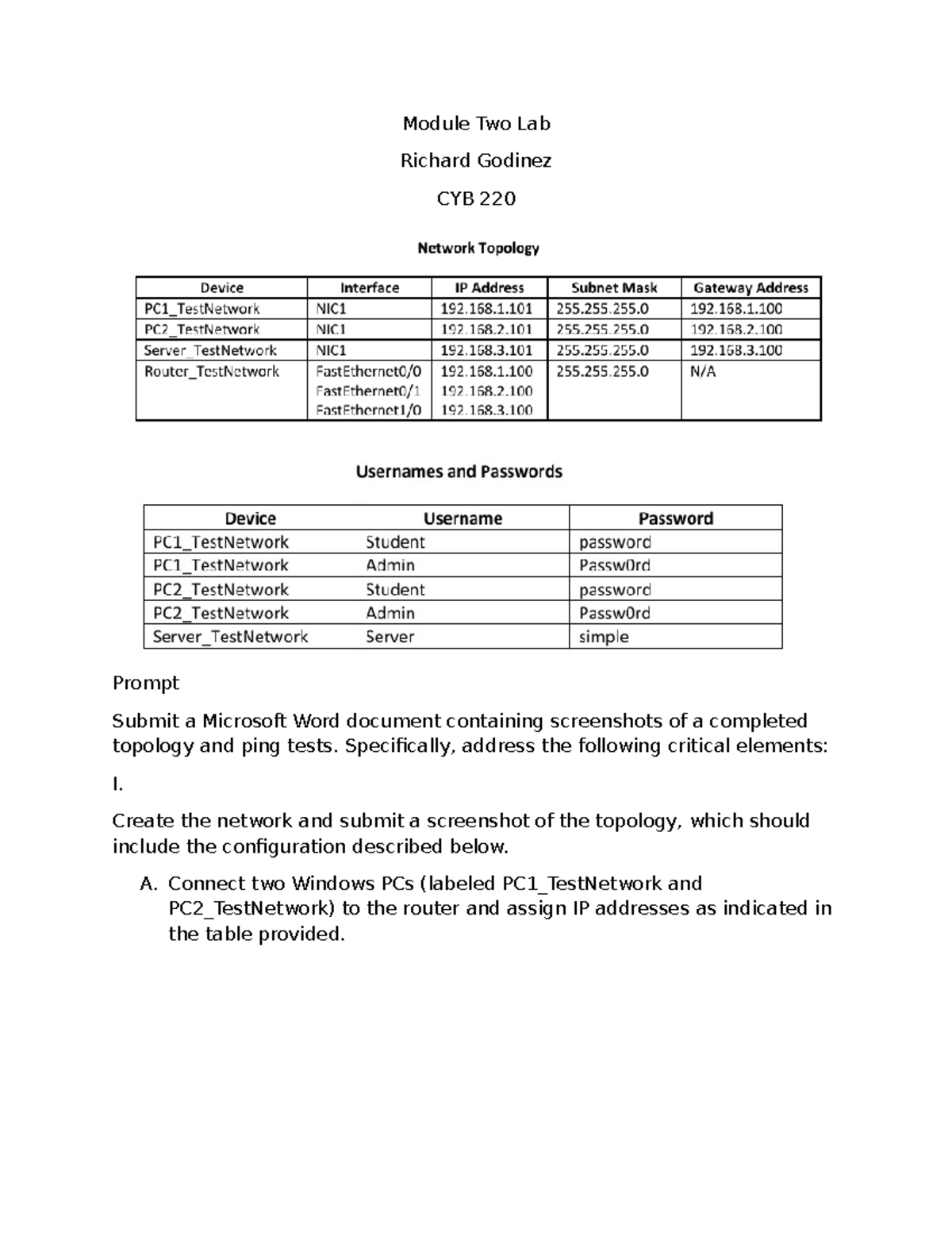 Module two Labs - Module Two Lab Richard Godinez CYB 220 Prompt Submit ...