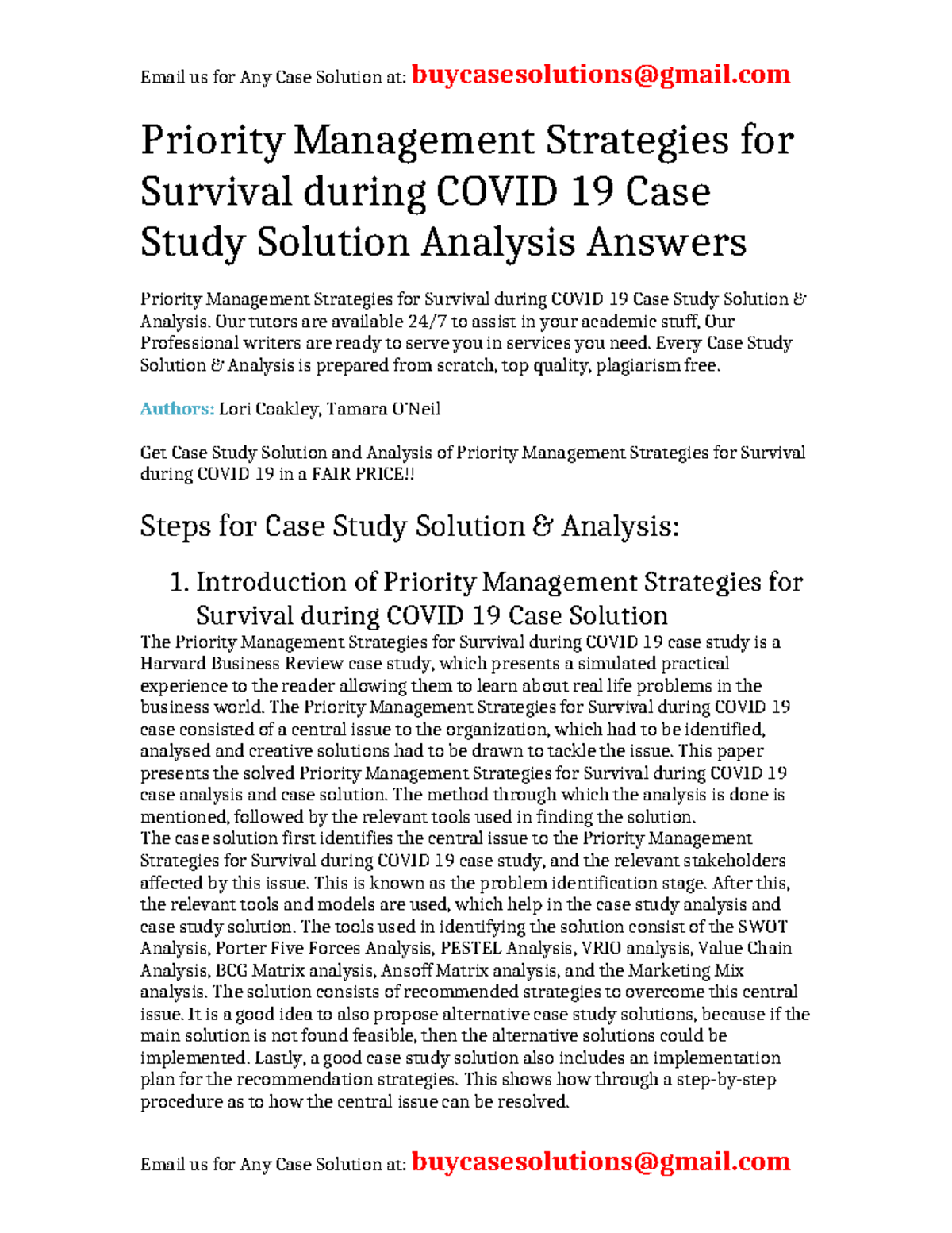 Case Solution Priority Management Strategies for Survival during Covid ...