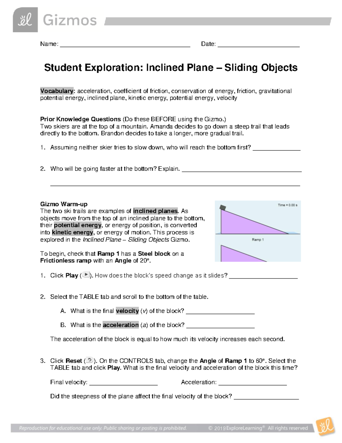 Inclined Plane Sliding SE - Name ...