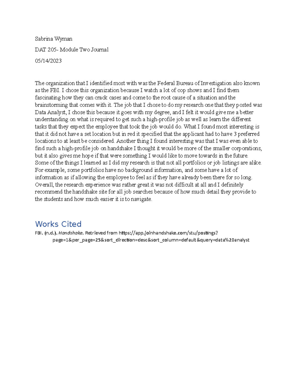 DAT205 Module 2Journal - Sabrina Wyman DAT 205- Module Two Journal 05 ...