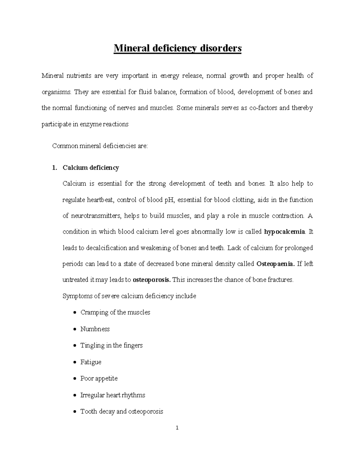 Mineral deficiency - They are essential for fluid balance, formation of ...