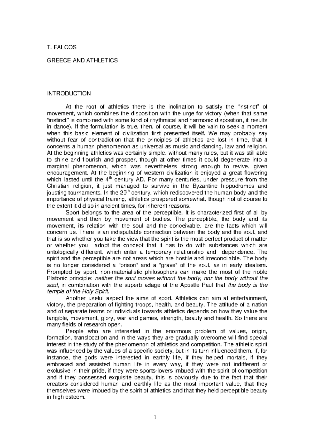 The Evolution of Athletics in Ancient Greece - T. FALCOS GREECE AND ...