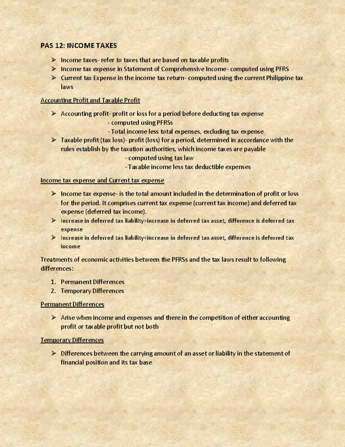 Summary note unit 9 - PAS 12, PFRS 1, PFRS 2, PFRS 9 - PAS 12: INCOME ...