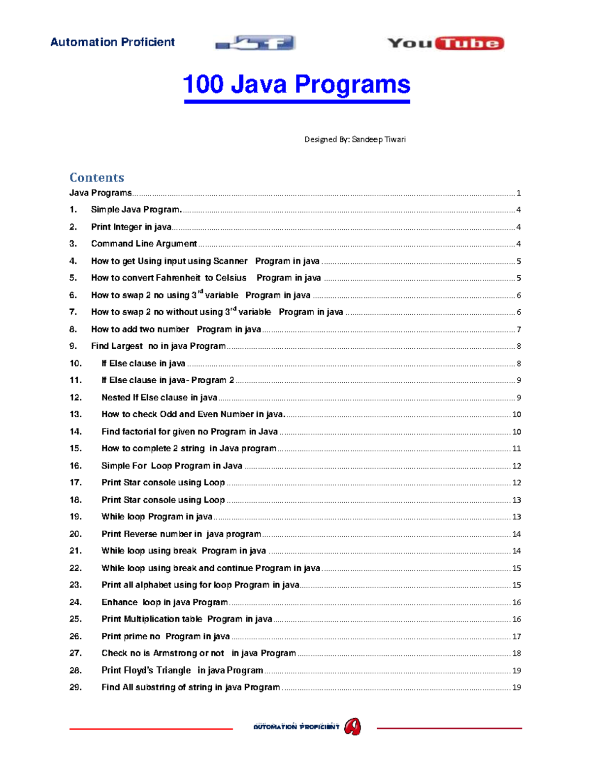 Java basic que - imp que - 100 Java Programs Designed By: Sandeep Tiw ...