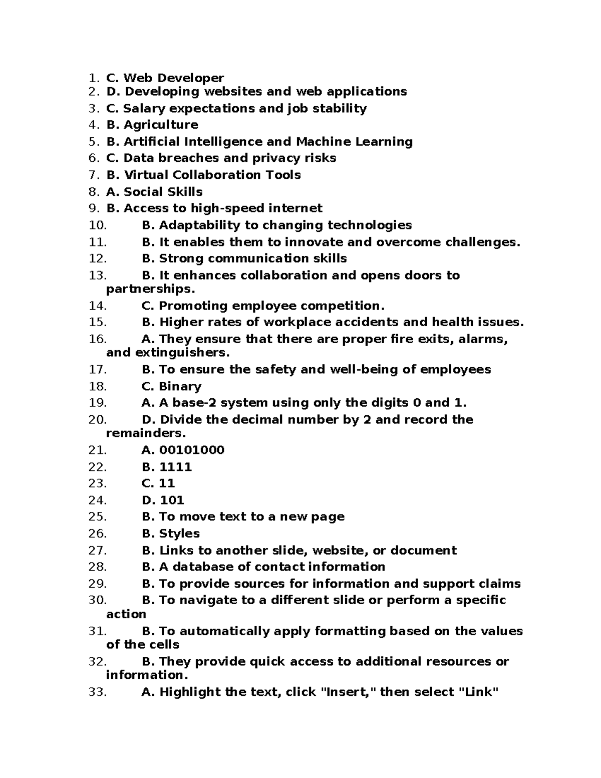 TLE 7 Q1 TEST Answers - notes - C. Web Developer D. Developing websites ...