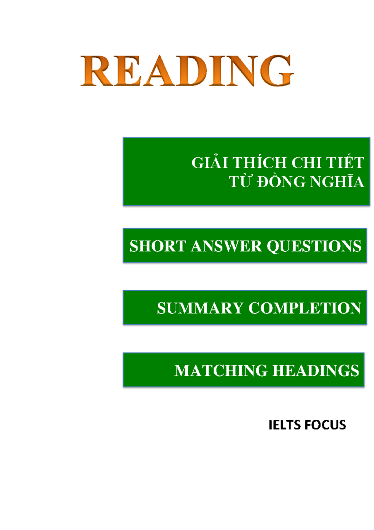 Reading - short answer questions - summary - matching headings - IELTS ...