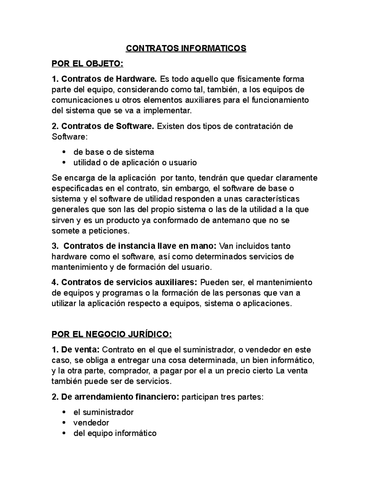 Tema Contratos Informáticos - CONTRATOS INFORMATICOS POR EL OBJETO: 1 ...