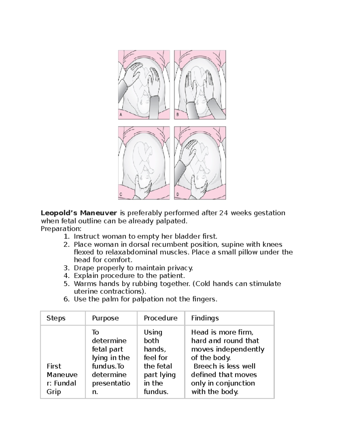 Leopold’s - MCN - Leopold’s Maneuver is preferably performed after 24 ...