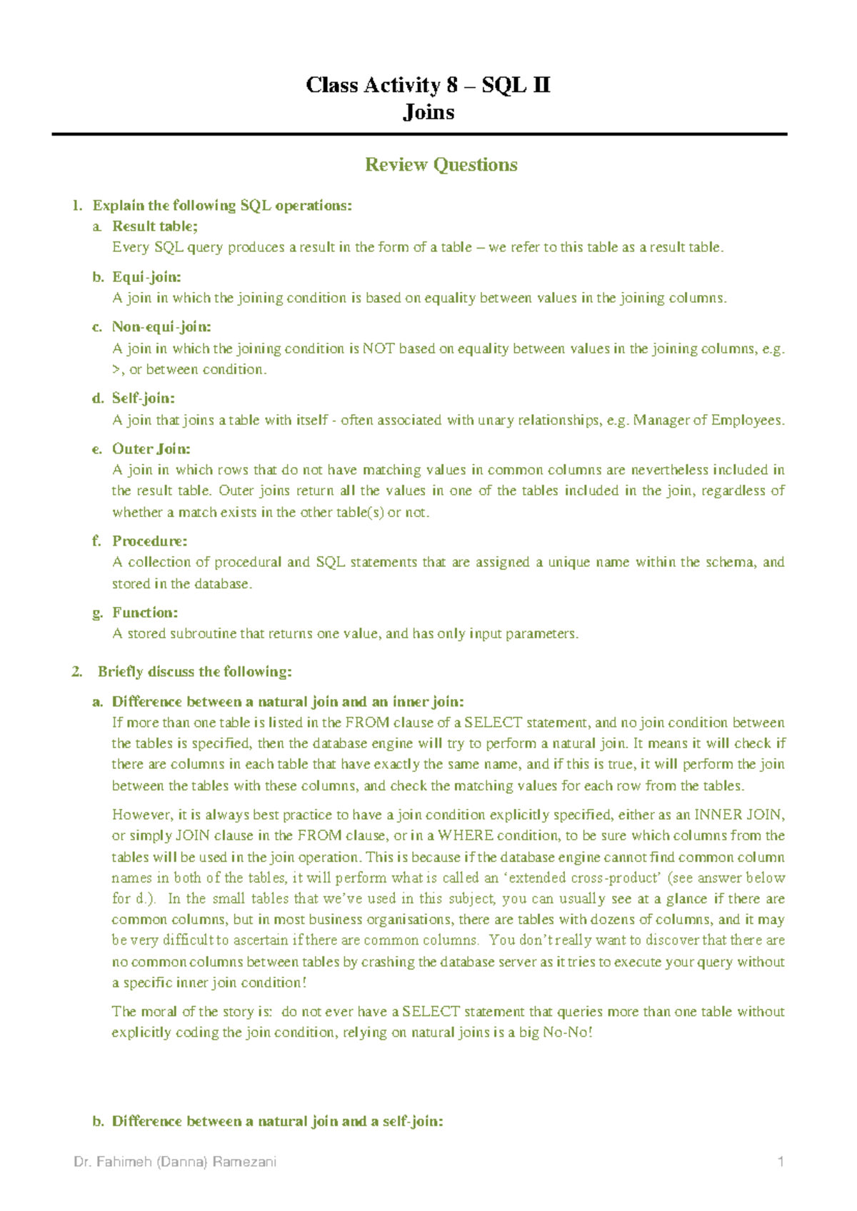 Solution-Class Activity 8-SQL II-Joins - Class Activity 8 – SQL II Joins Review Questions ...