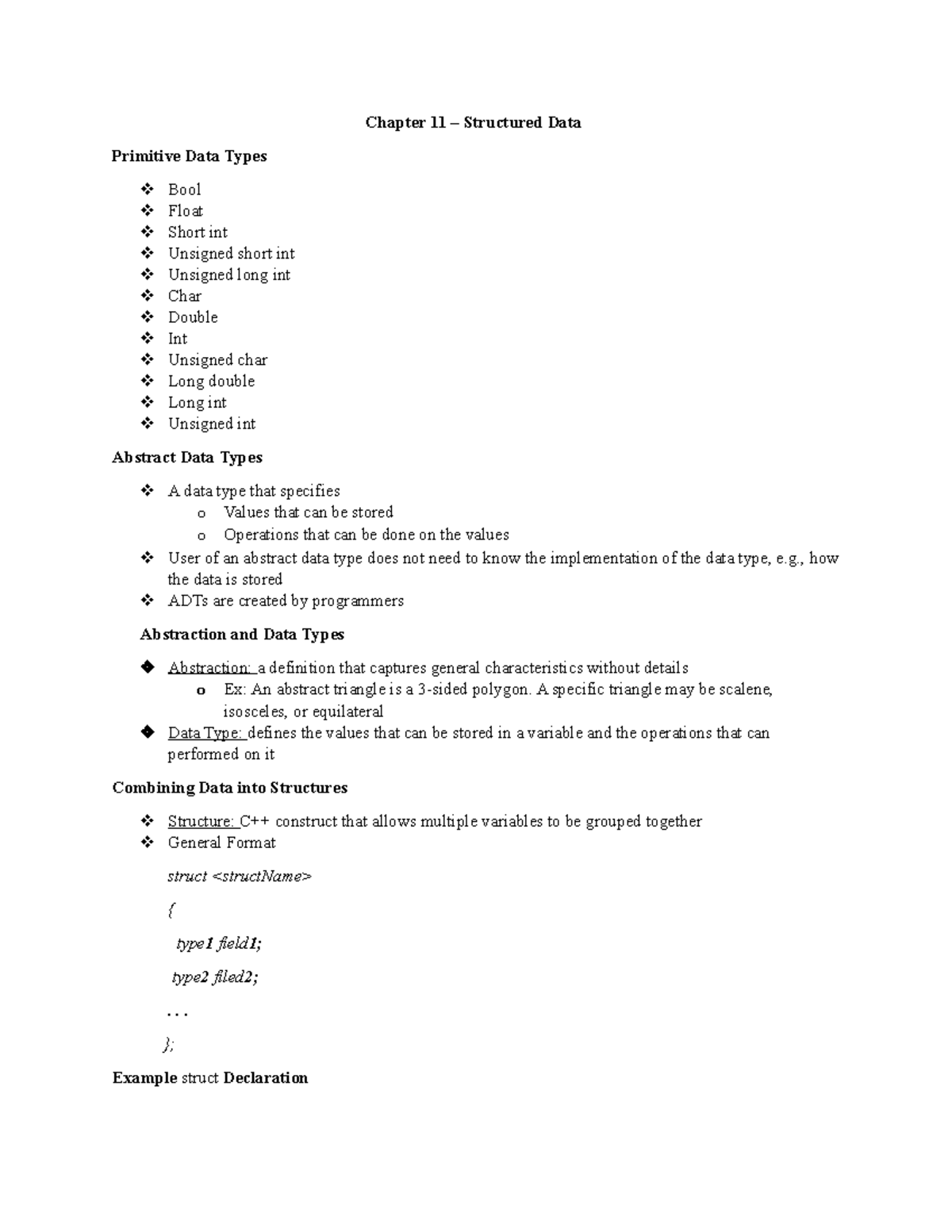 Chapter 11 Structured Data Notes - Chapter 11 – Structured Data ...