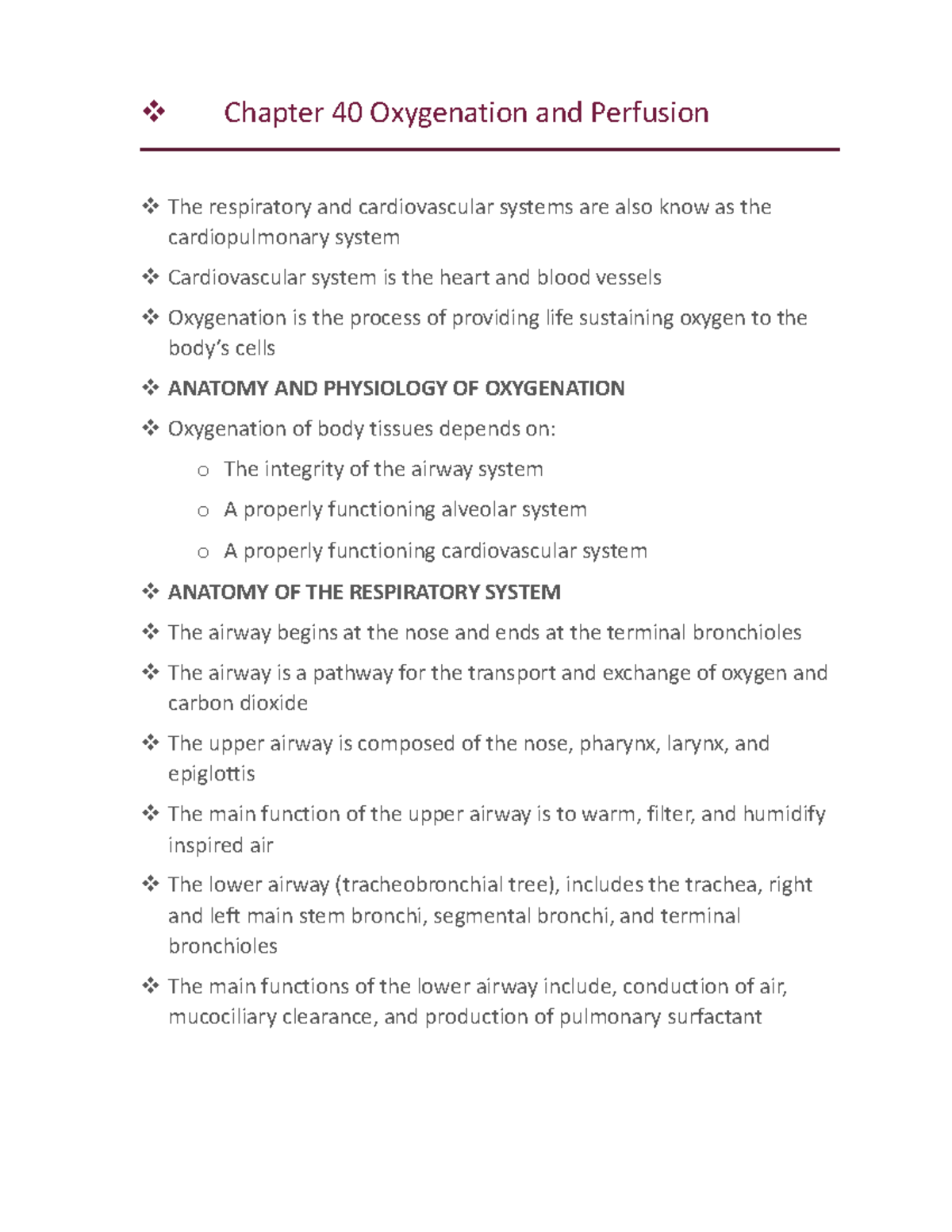 Chapetr 40 oxygenation and perfussion - Chapter 40 Oxygenation and Perfusion The respiratory and ...