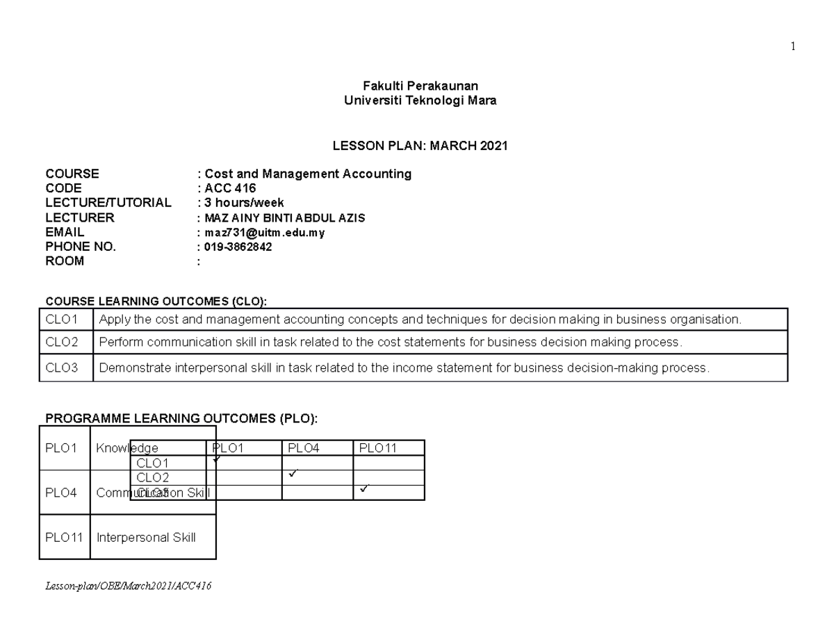 1. Lesson Plan ACC416 March 2021 - Fakulti Perakaunan Universiti ...