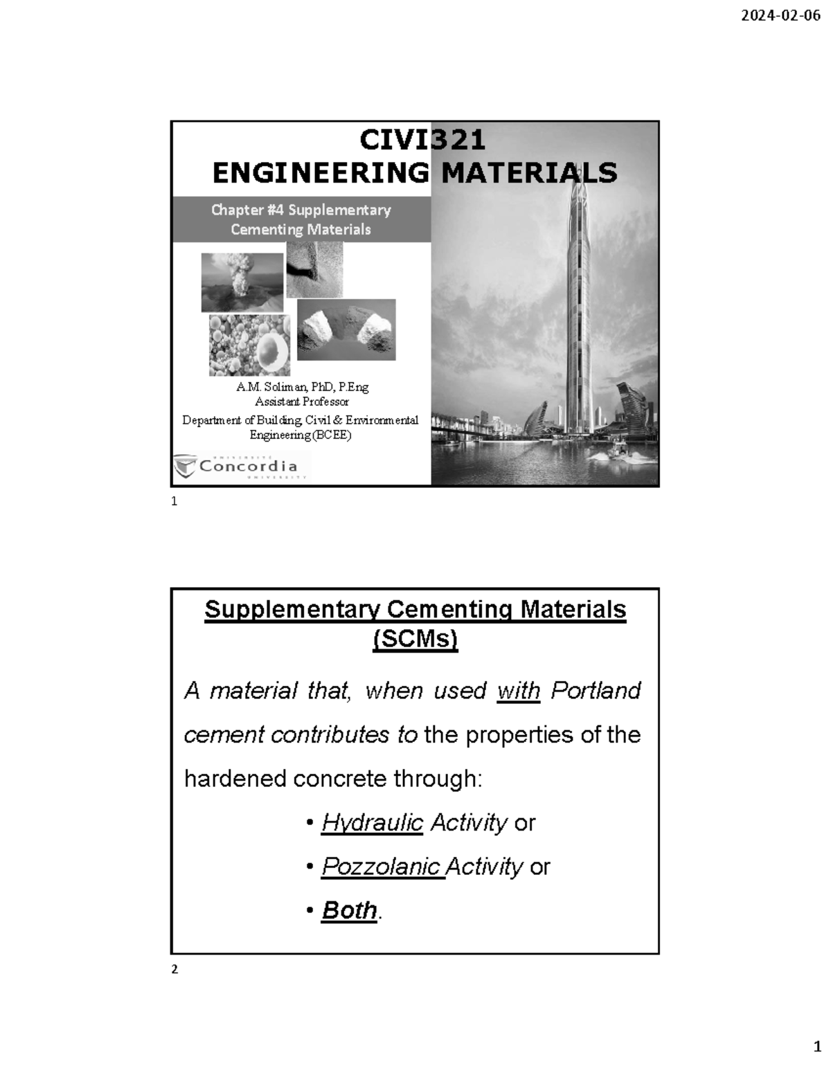 SCM Handouts - scm handout - CIVI ENGINEERING MATERIALS A. Soliman, PhD ...