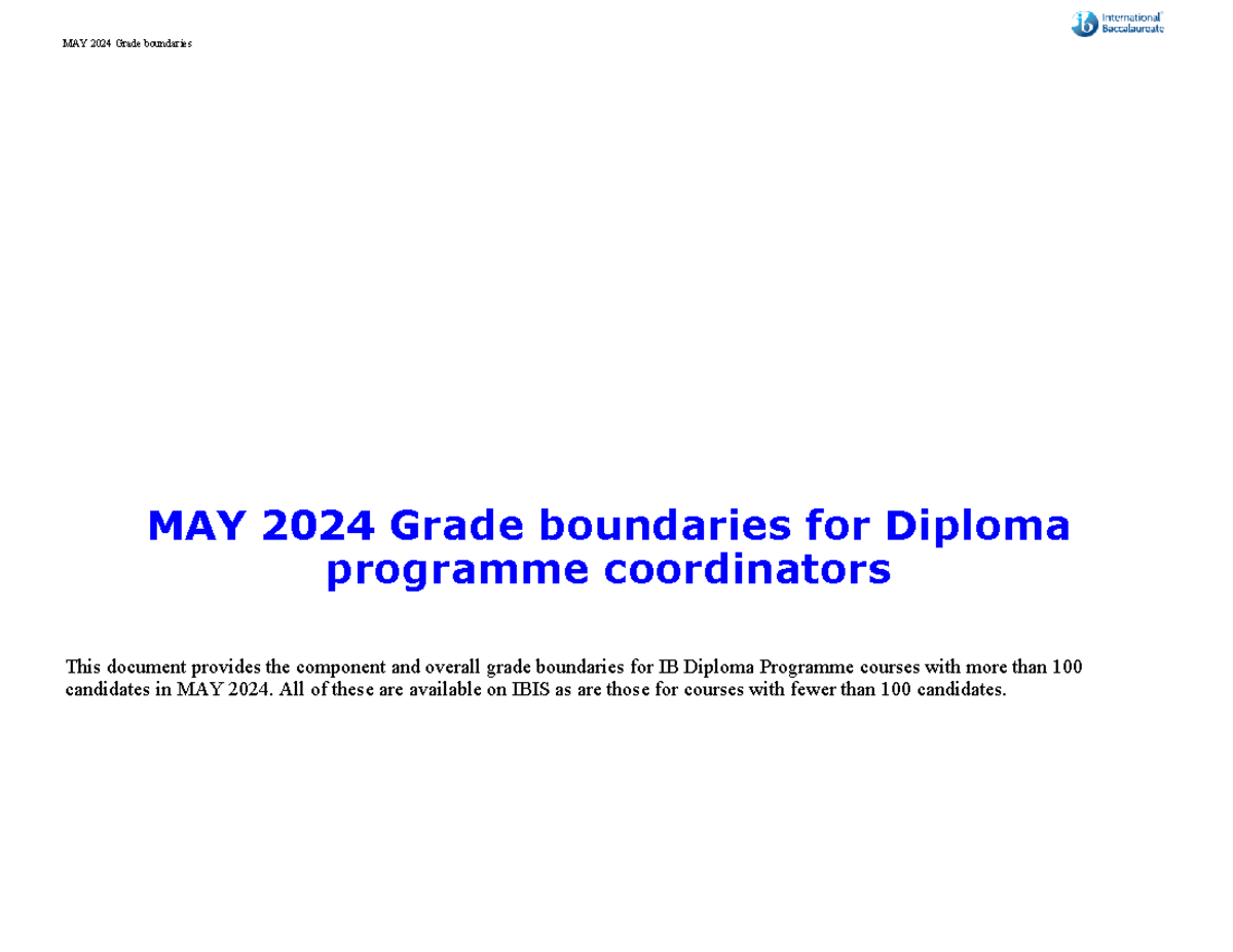M24 DP Boundaries - sajfkjfañ - MAY 2024 Grade boundaries for Diploma programme coordinators ...