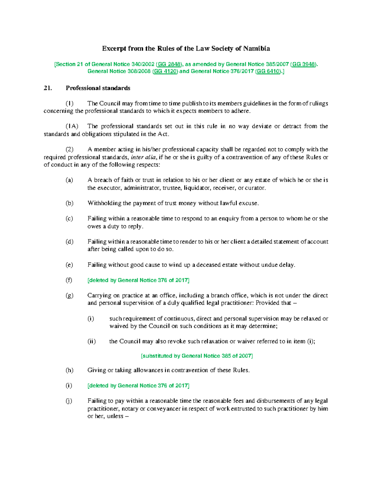 Legal Practitioners Professional Standards - Excerpt from the Rules of the Law Society of ...