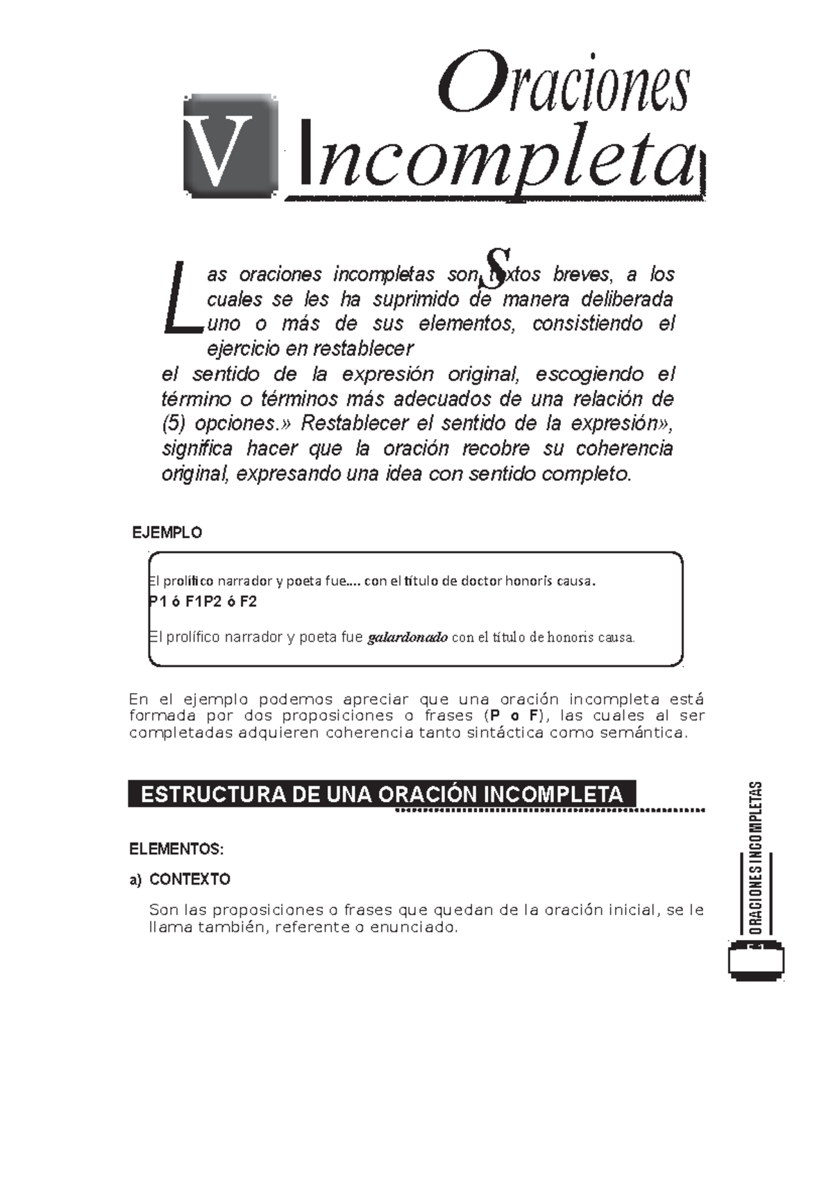 Oraciones Incompletras - Incompleta s El prolífico narrador y poeta fue ...