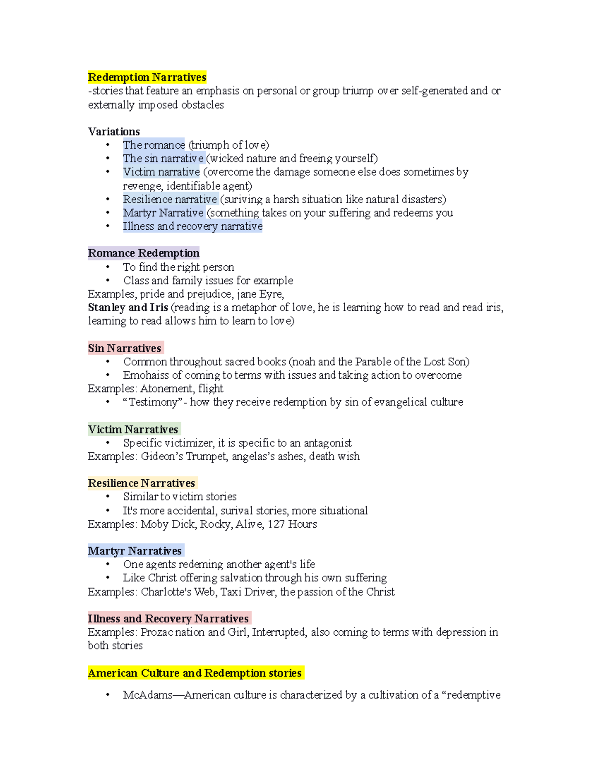 Lecture 121314 Notes- Redemption - Redemption Narratives -stories that ...