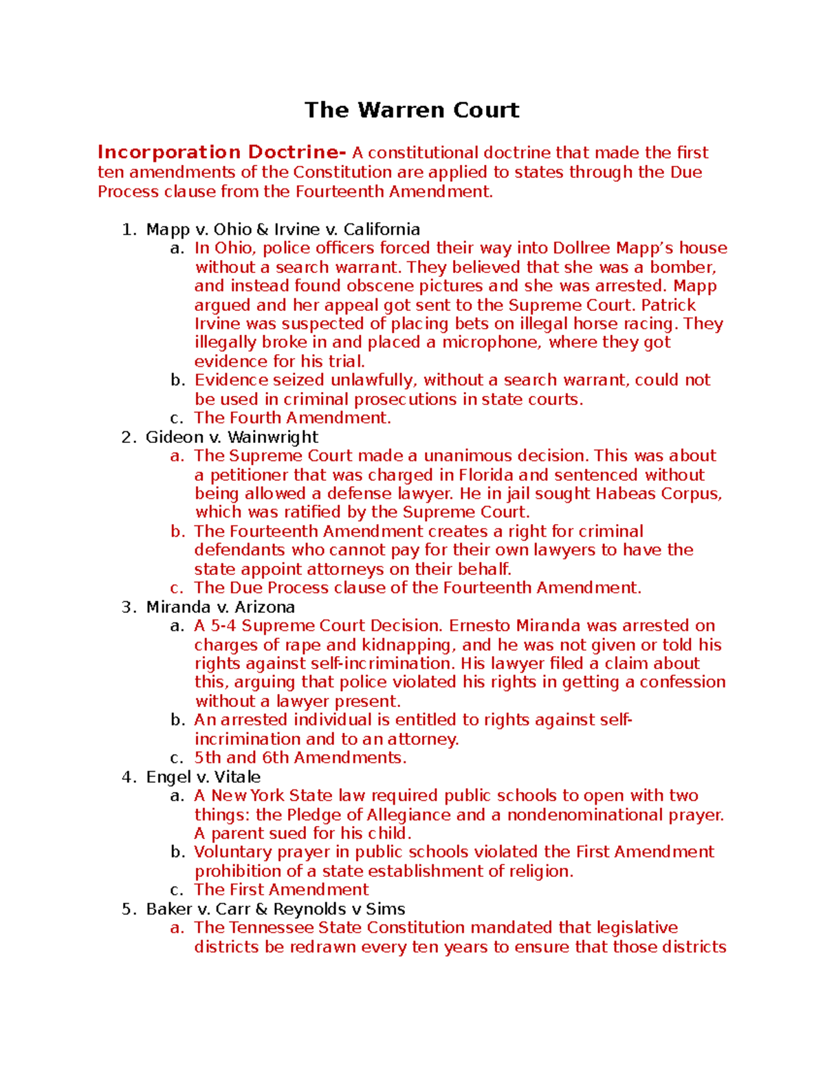 The Warren Court - Answers - The Warren Court Incorporation Doctrine- A ...