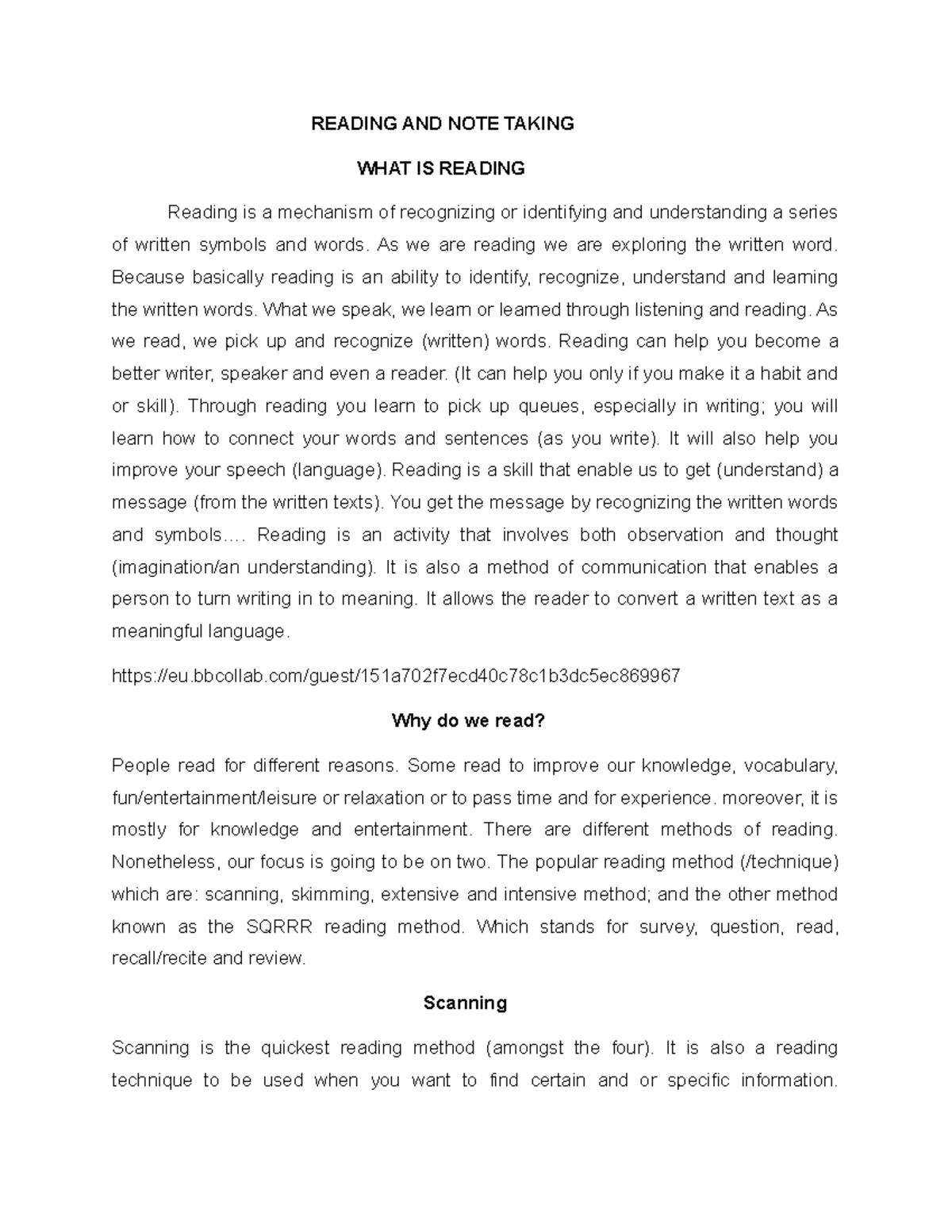 Reading AND NOTE Taking Combinations READING AND NOTE TAKING WHAT IS