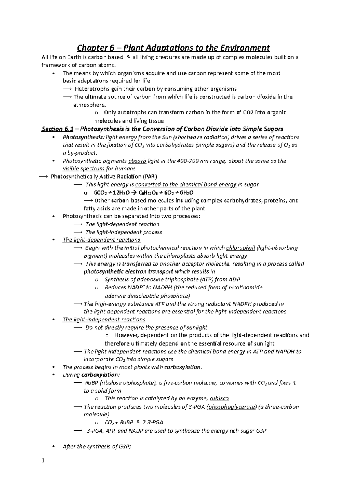 Chapter 6-Plant Adaptations to the Environment - 1 Chapter 6 – Plant ...