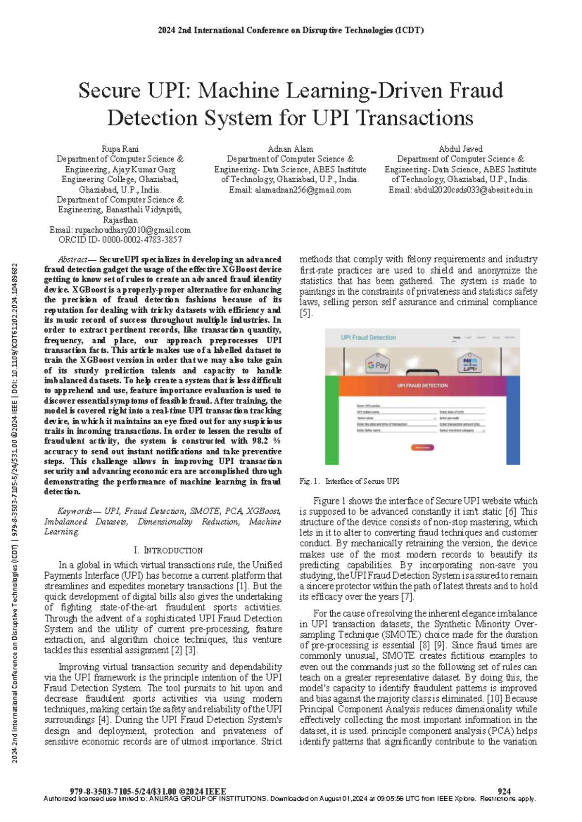 Secure UPI Machine Learning-Driven Fraud Detection System for UPI ...