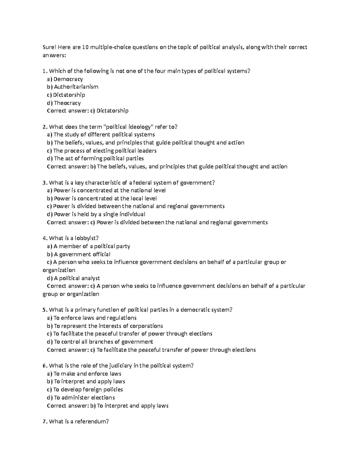 Policy-analysis-prelim - Sure! Here are 10 multiple-choice questions on ...