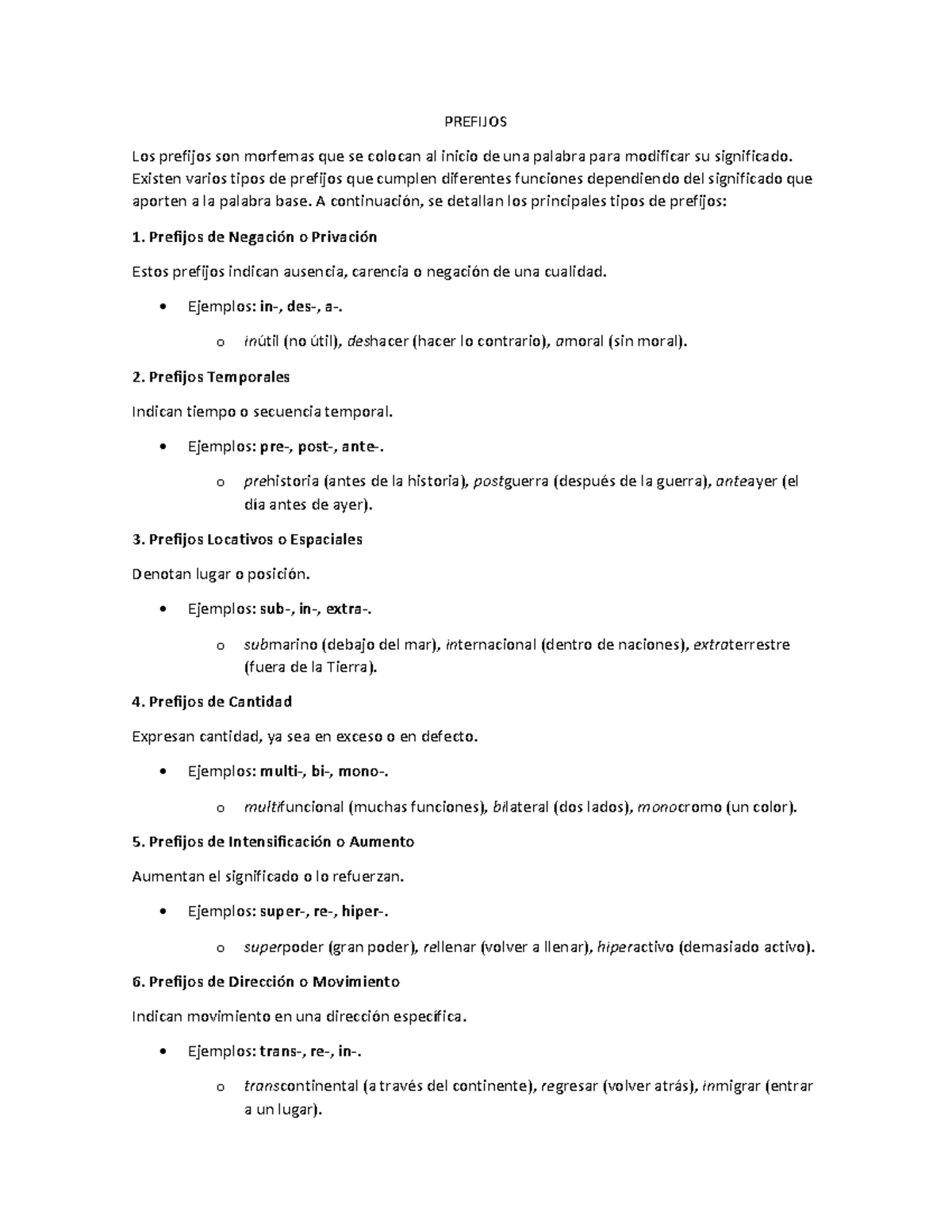 Prefijos - PREFIJOS Los prefijos son morfemas que se colocan al inicio ...