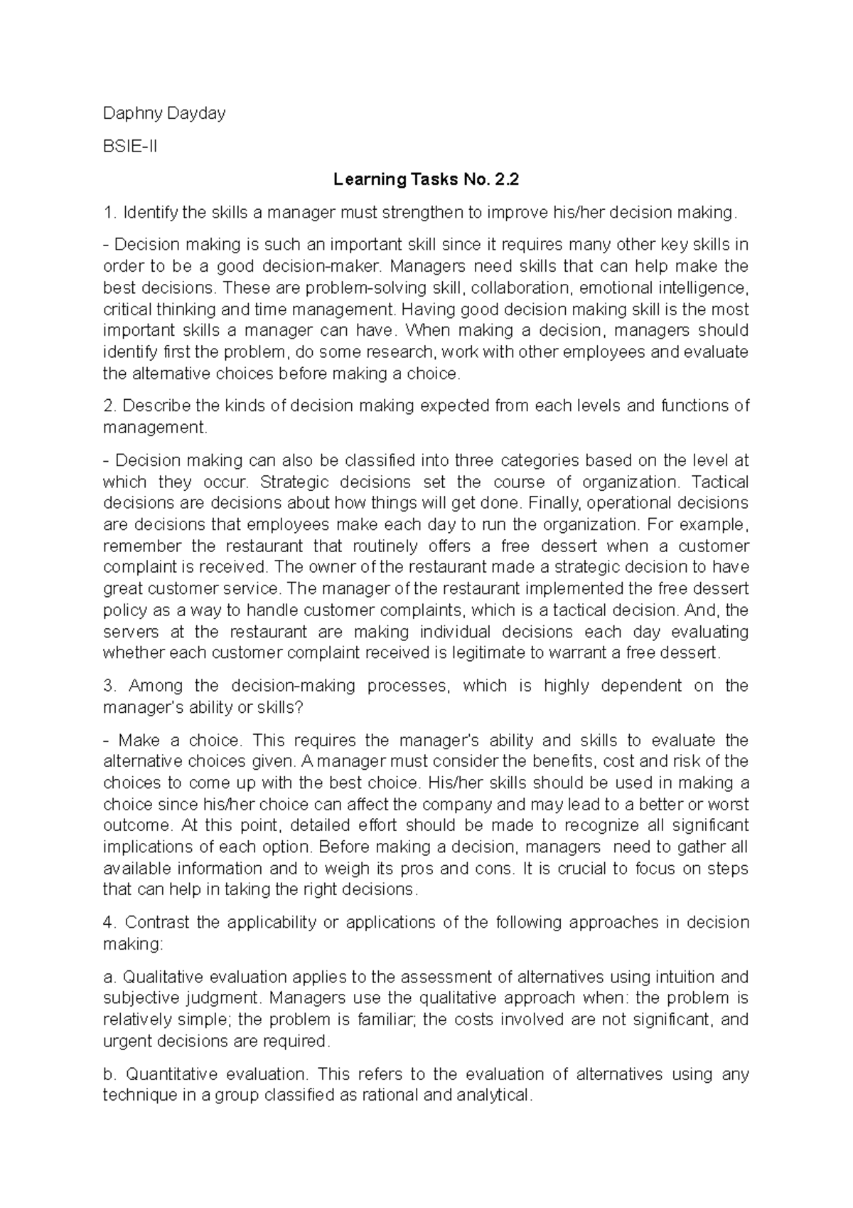 Learning Task 2.2- Dayday - Daphny Dayday BSIE-II Learning Tasks No. 2 ...
