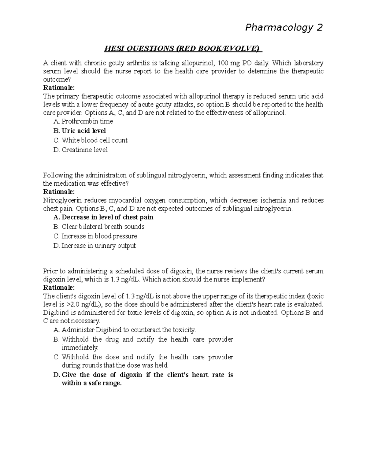 Pharmacology II HESI - HESI QUESTIONS (RED BOOK/EVOLVE) A client with ...