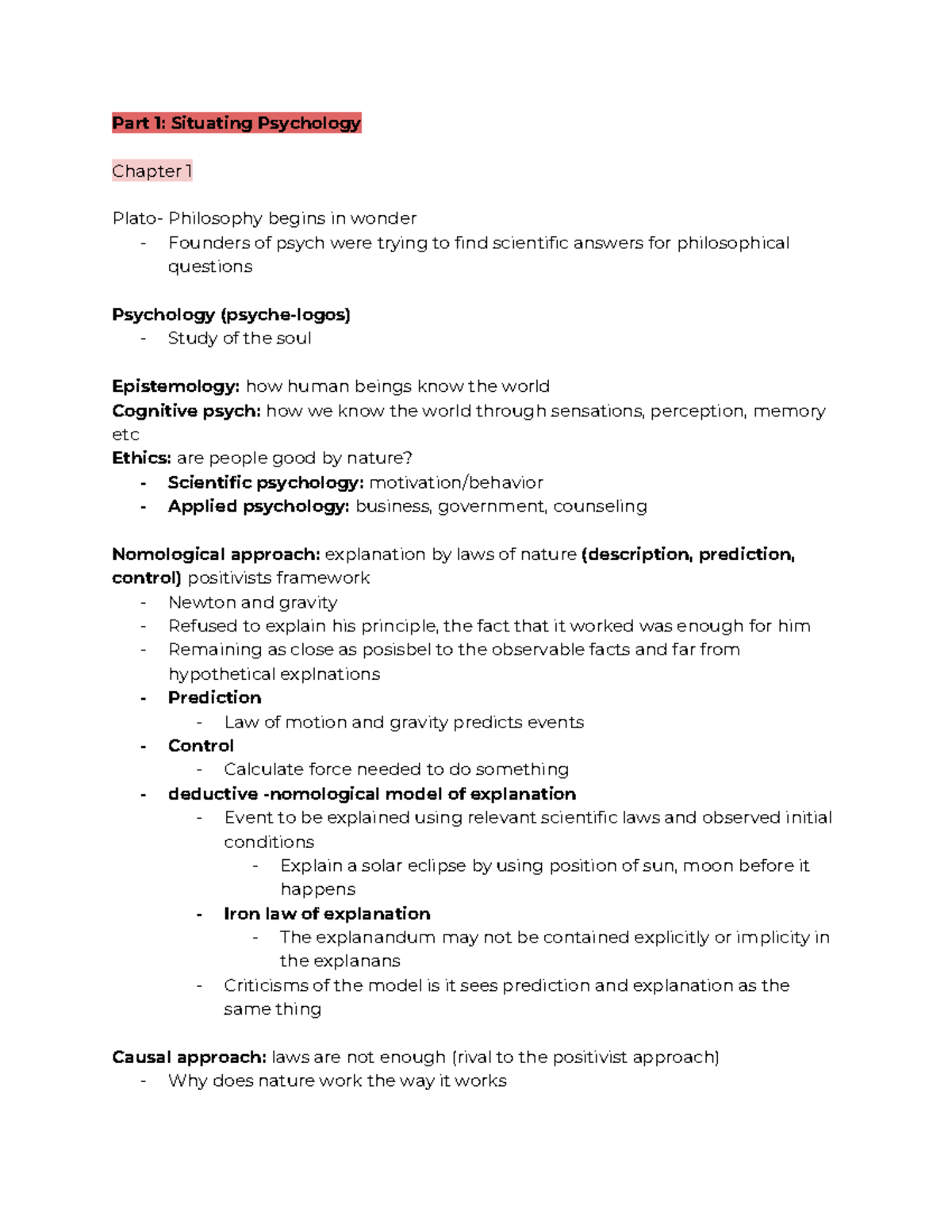 Textbook notes - Part 1: Situating Psychology Chapter 1 Plato ...