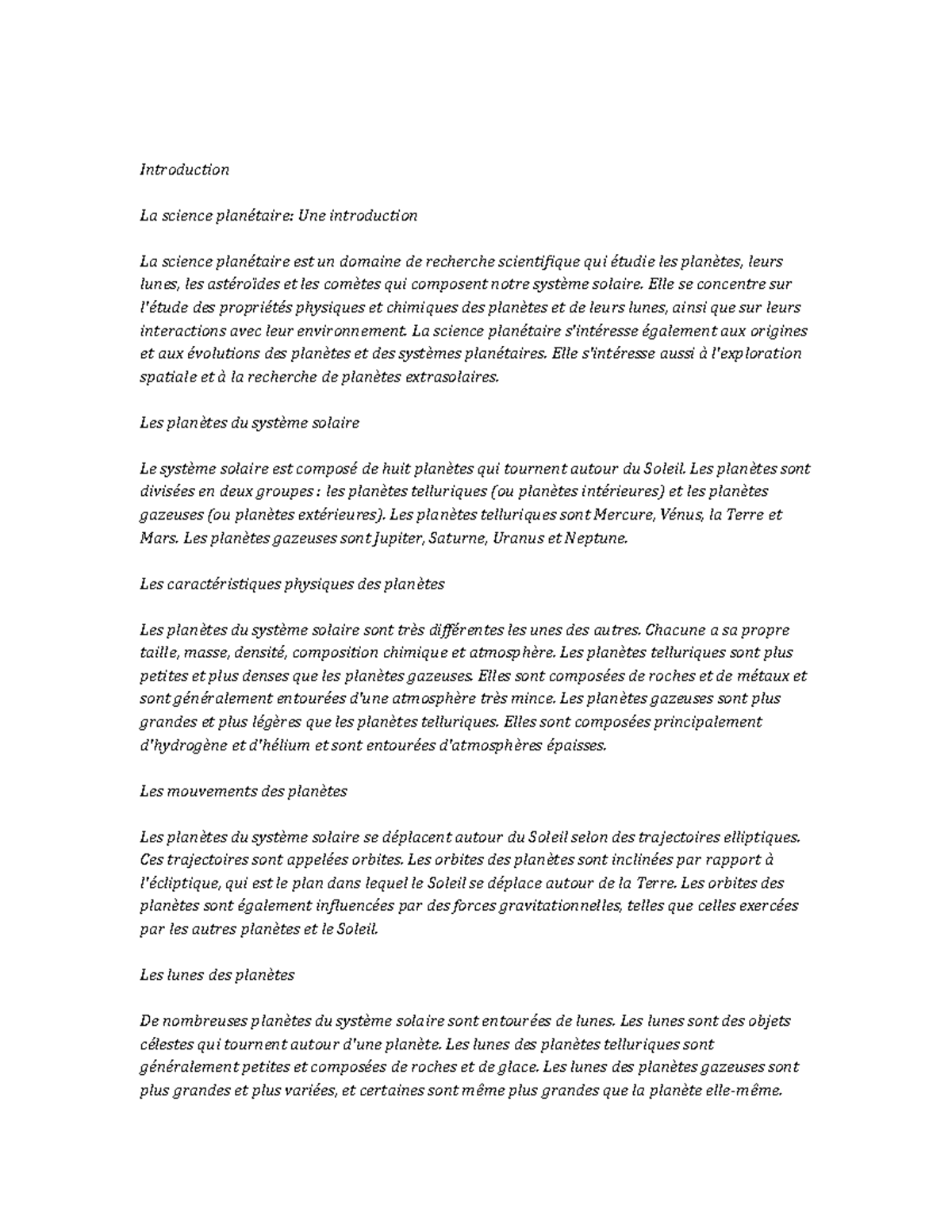 Planetary Science Notes de cours - Introduction La science planétaire ...