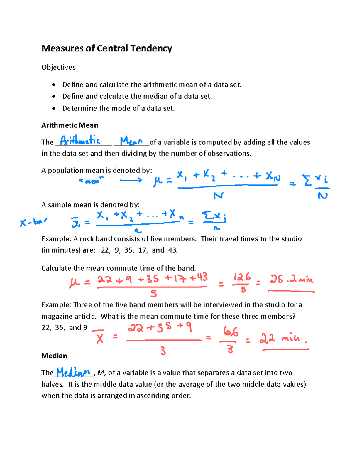 Measures of Central Tendency - Measures of Central Tendency Objectives ...