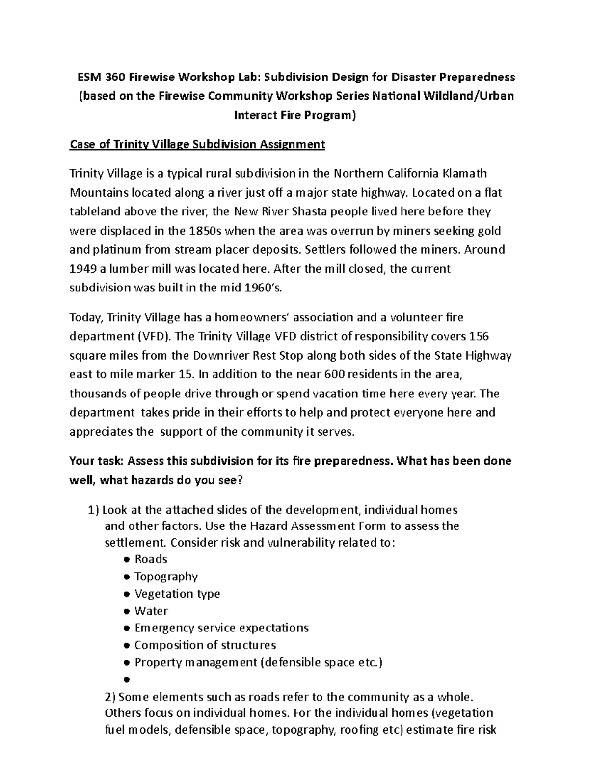 ESM 360 Lab Assignment Wildfire Hazard Assessment Trinity Center - ESM ...