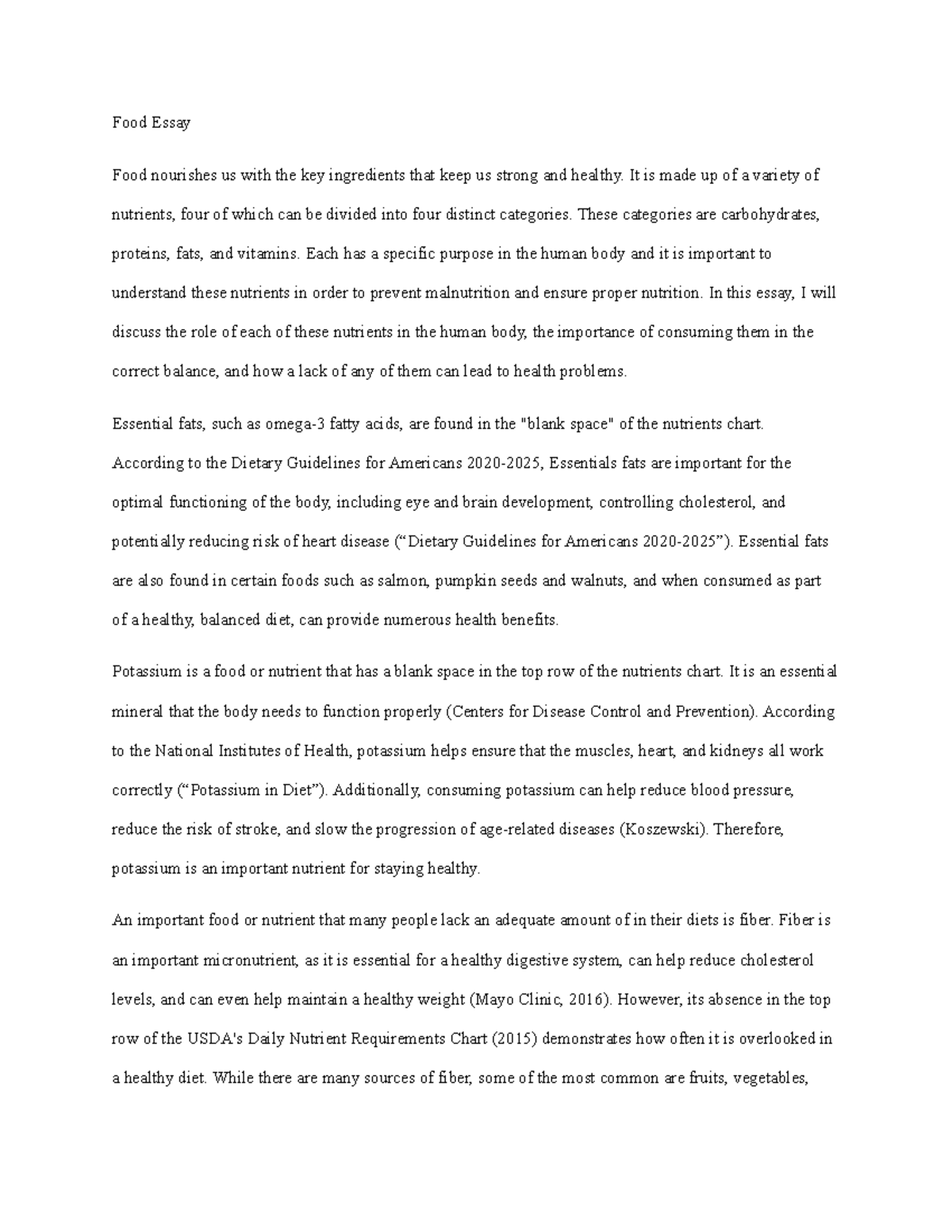 Food Essay - heyyyyy - Food Essay Food nourishes us with the key ...