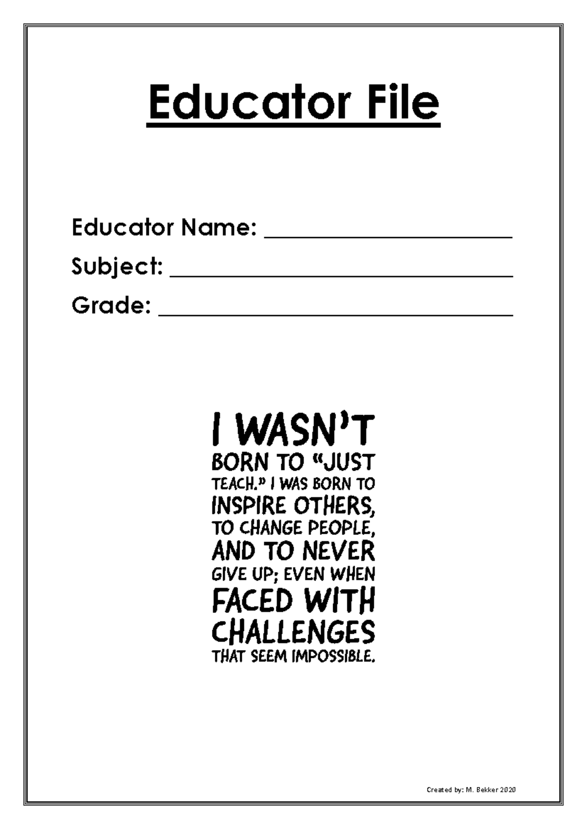 Educator File Dividers - Educator File Educator Name ...