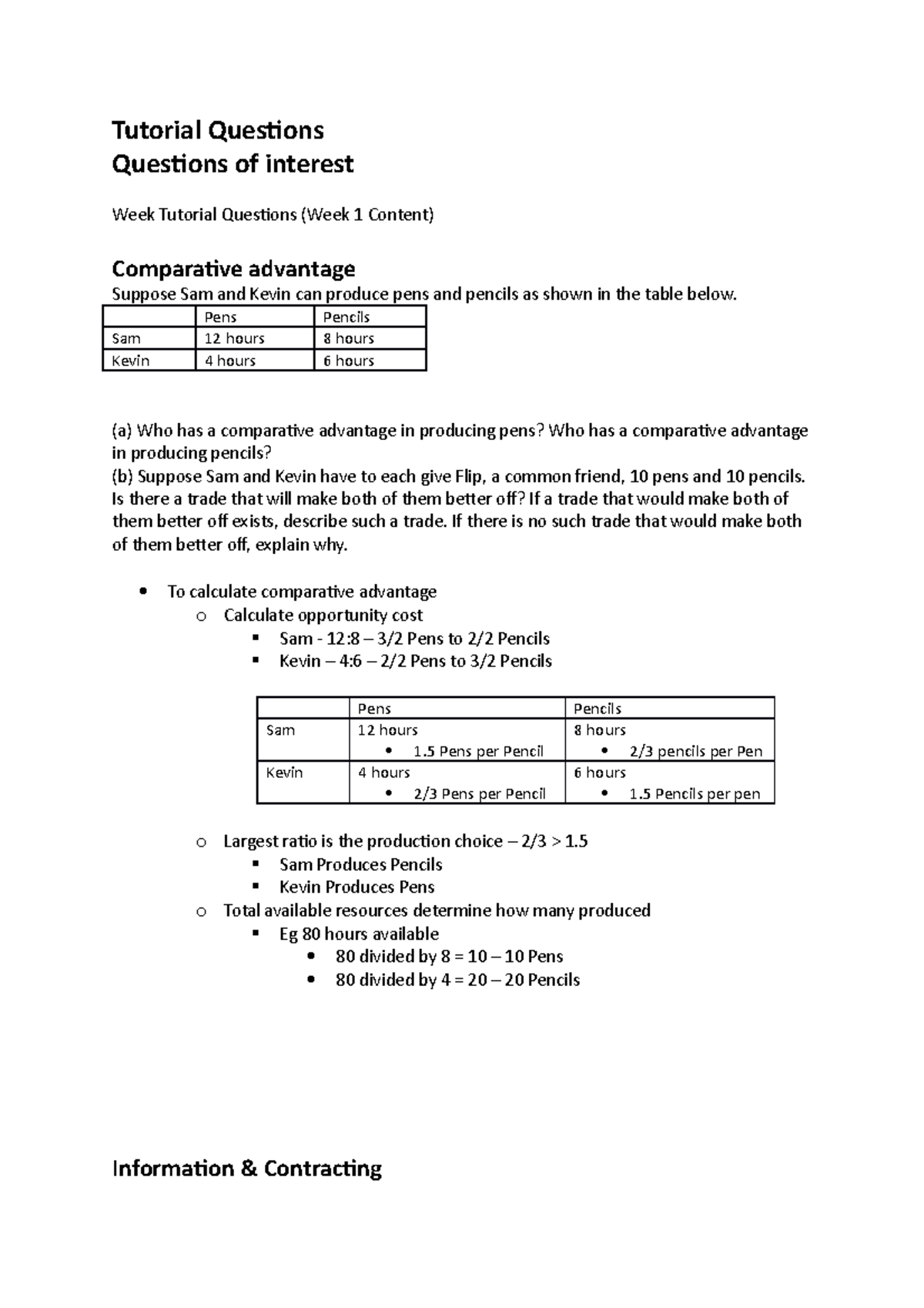 Tutorial Questions - Exam Preperation ECON2101 - Tutorial Questions ...