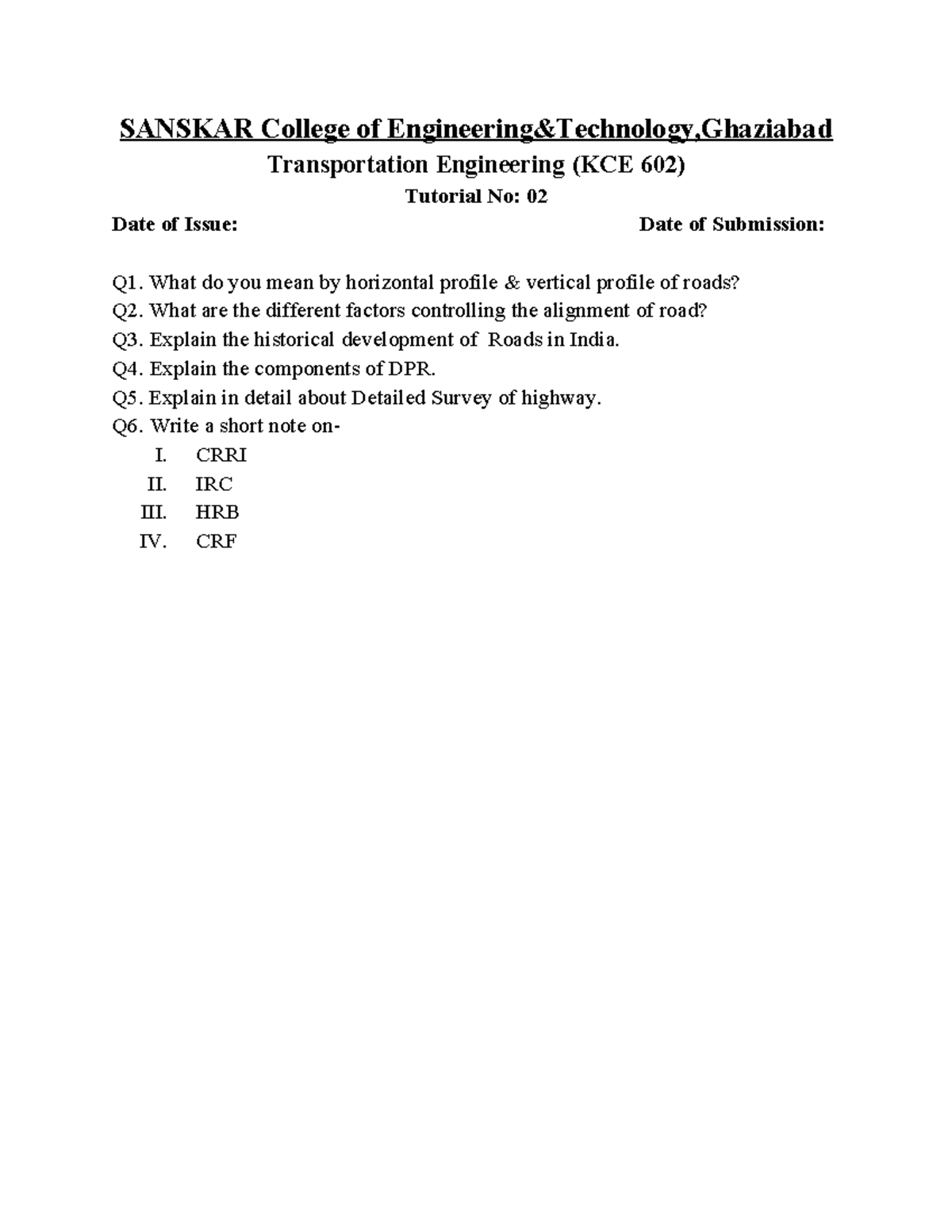 Tutorial sheet - 2 - SANSKAR College of Engineering&Technology ...