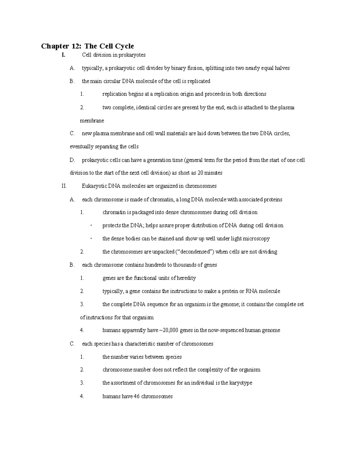 Biology- chapter 12- cell cycle - Chapter 12: The Cell Cycle I. Cell ...
