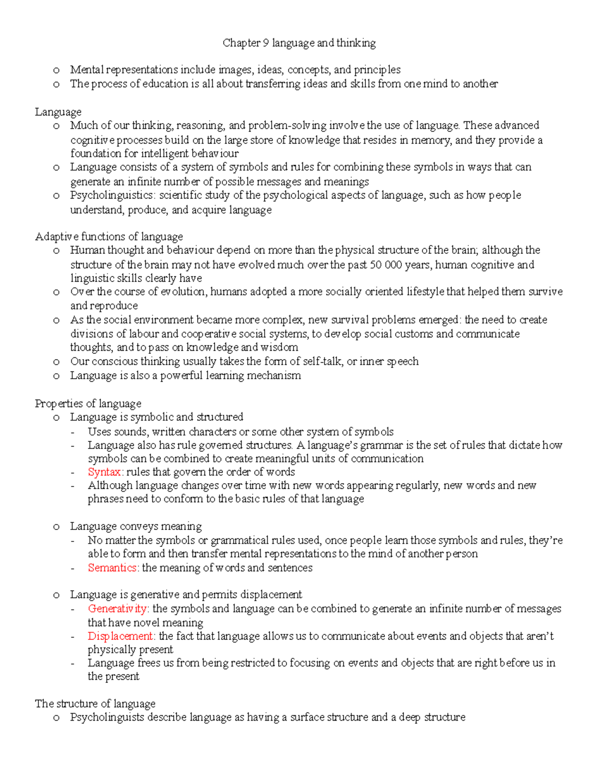 Psych - Chapter 9 language and thinking - Chapter 9 language and ...