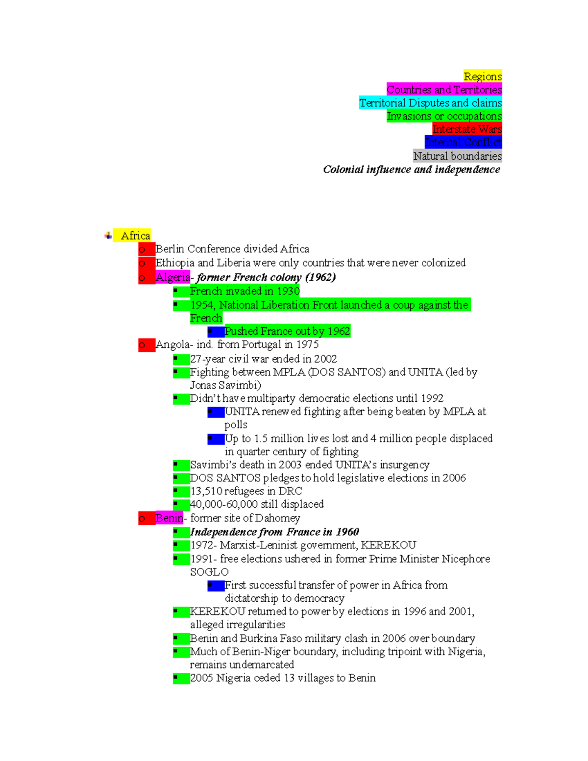 Map notes (Map of the Modern World, GU 2006) - Regions Countries and ...