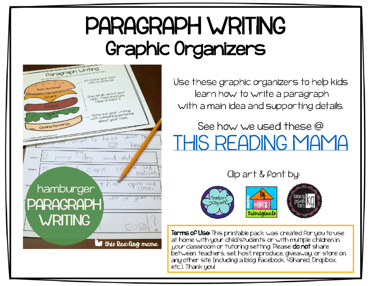 Paragraph as hamburgergraphics - PARAGRAPH WRITING Graphic Organizers ...