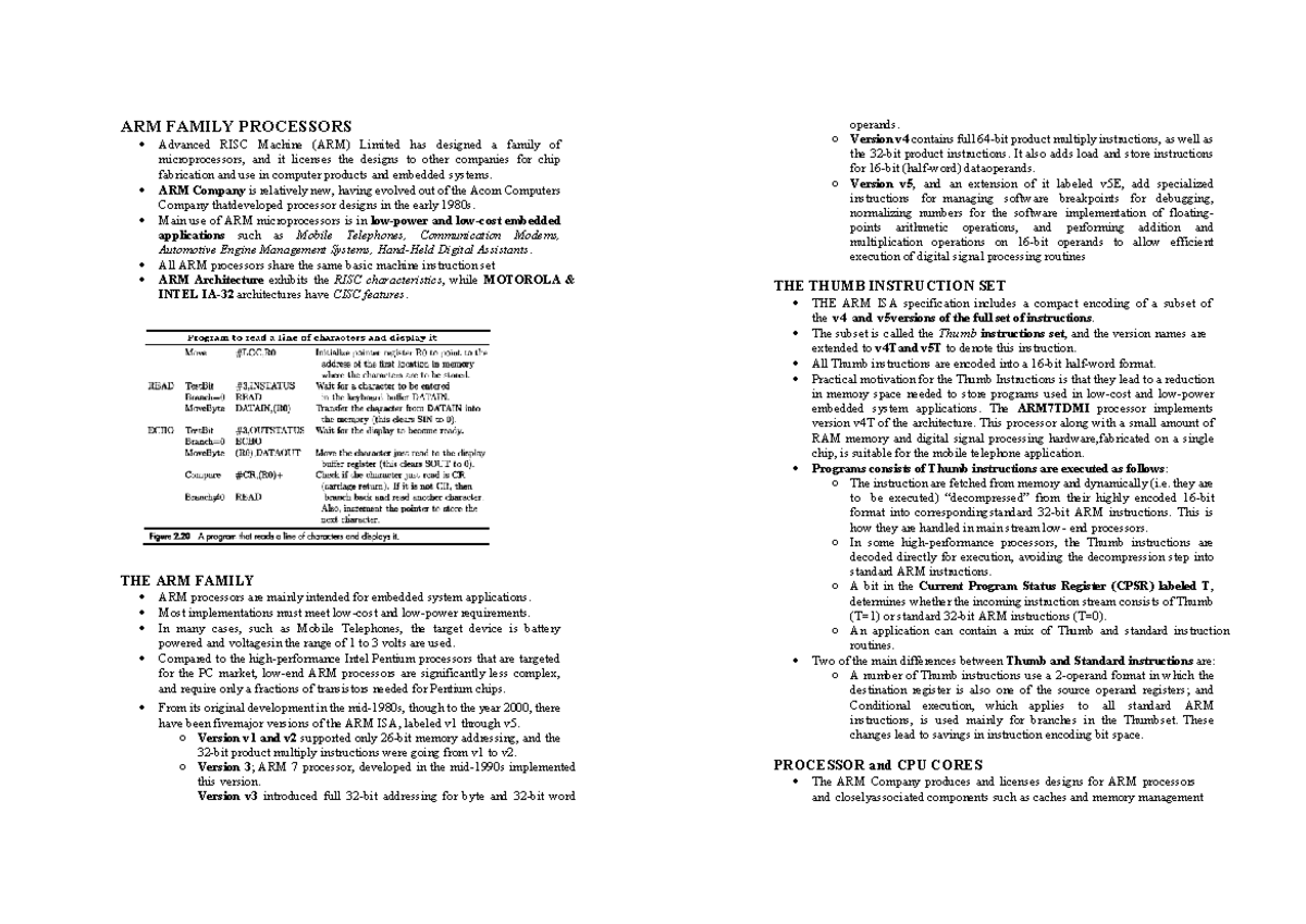 ARM - Arm unit 5 - ARM FAMILY PROCESSORS Advanced RISC Machine (ARM) Limited has designed a ...