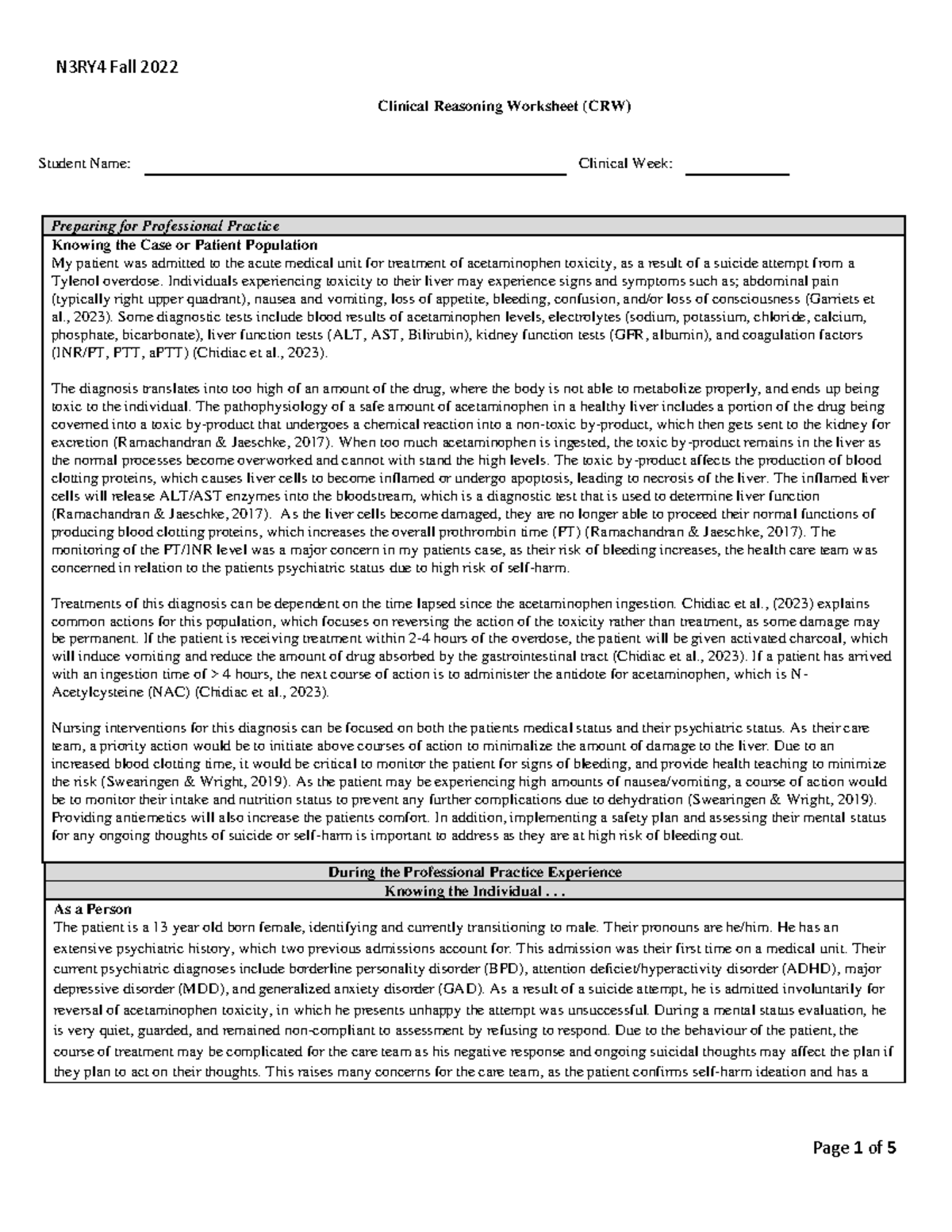 Clinical Reasoning Worksheet - Full PDF - N3RY4 Fall 2022 Clinical ...