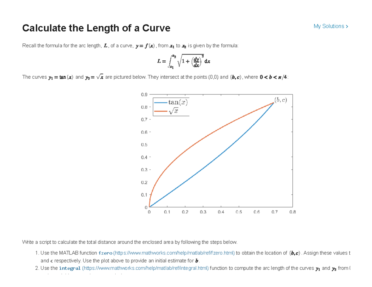 Matlab Activity 2 - Calculate the Length of a Curve My Solutions Recall ...