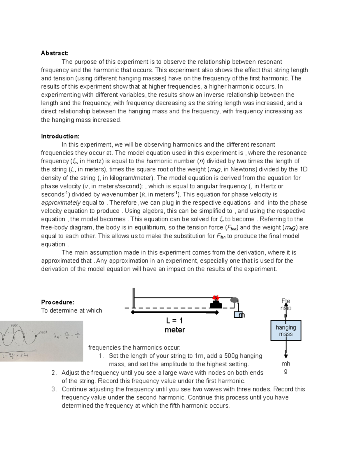 Mini Report Transverse Waves on a String - Abstract: The purpose of this experiment is to ...