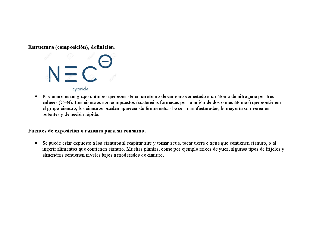 Cianuro - Is a laboratory report of cianure - Estructura (composición ...