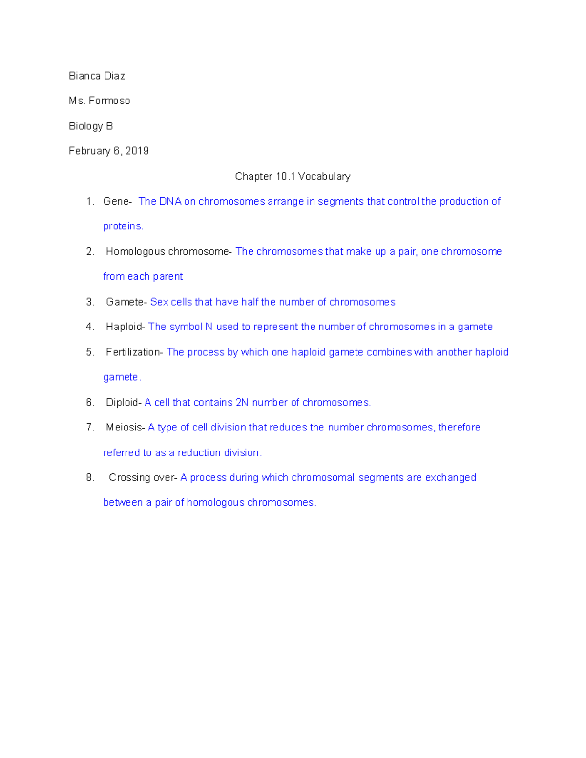 Biology chapter 10 Vocabulary - Bianca Diaz Ms. Formoso Biology B ...